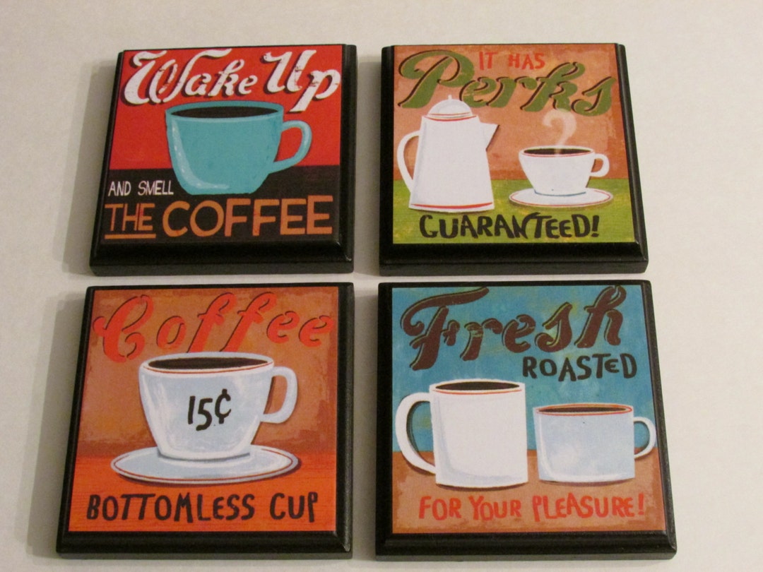 Retro Coffee Kitchen Room Wall Plaques - Set of 4 Retro Coffee Room ...