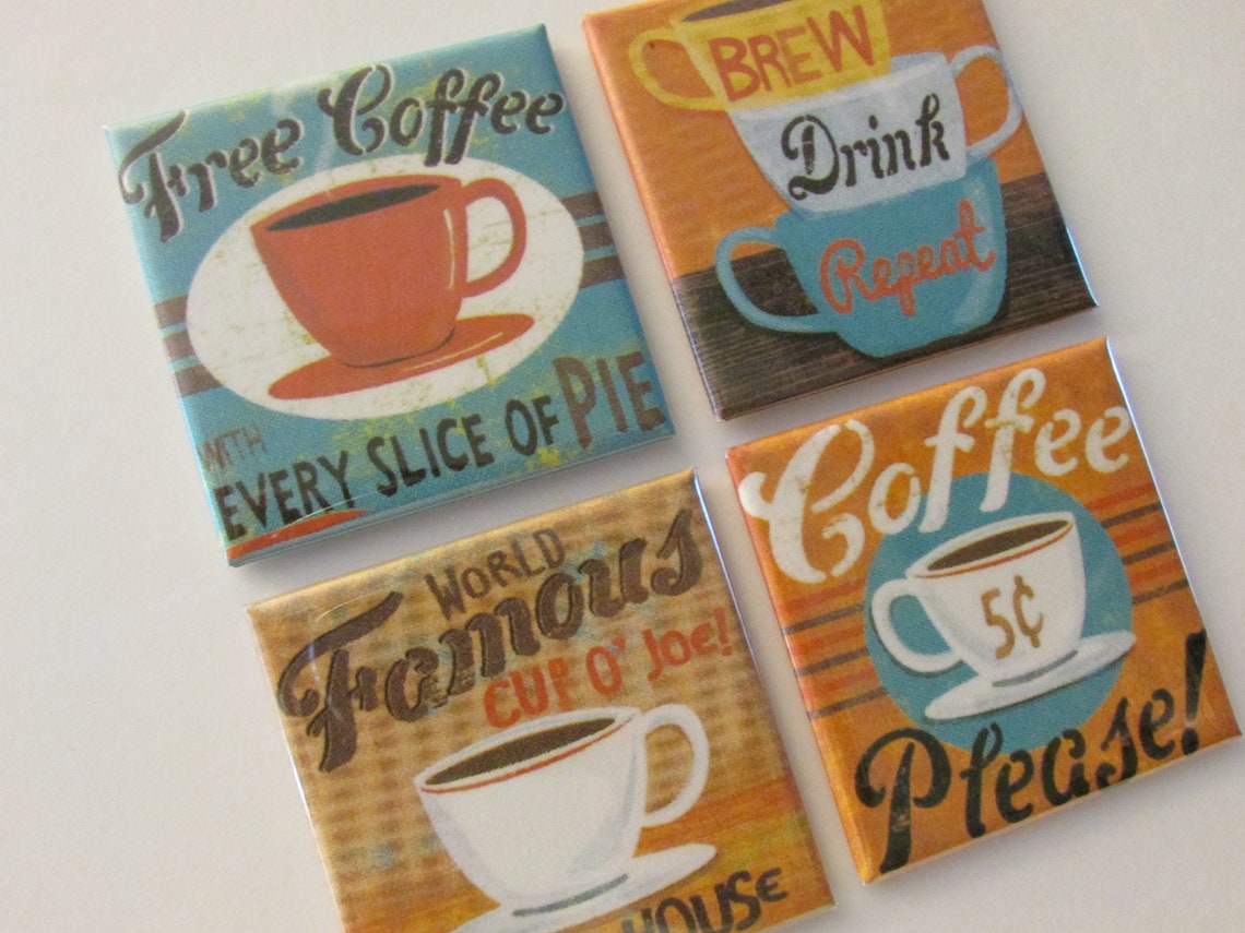 Retro Coffee Refrigerator Magnet Set 1 Retro Coffee Fridge - Etsy
