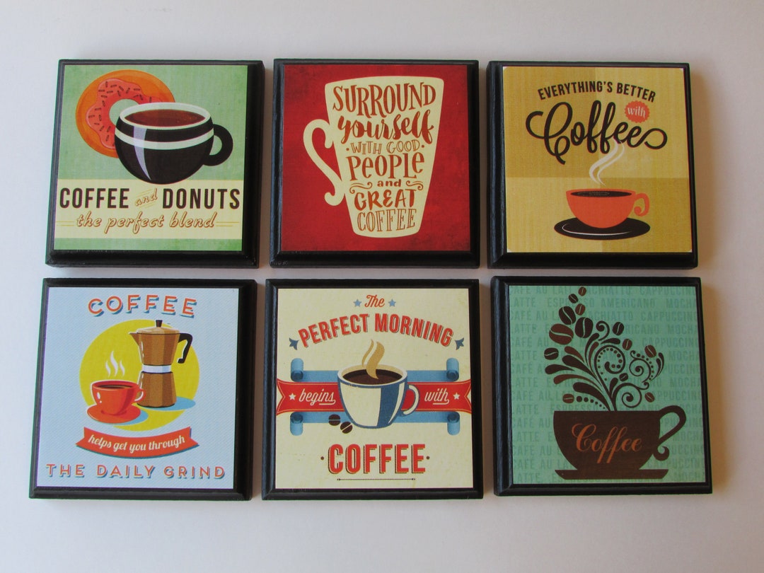 Retro Coffee Kitchen Room Wall Plaques - Set of 6 Retro Coffee Room ...
