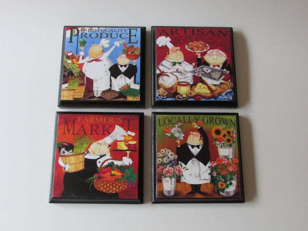 Whimsical Chef Kitchen Room Wall Plaques - Set of 4 Chef Kitchen Room ...