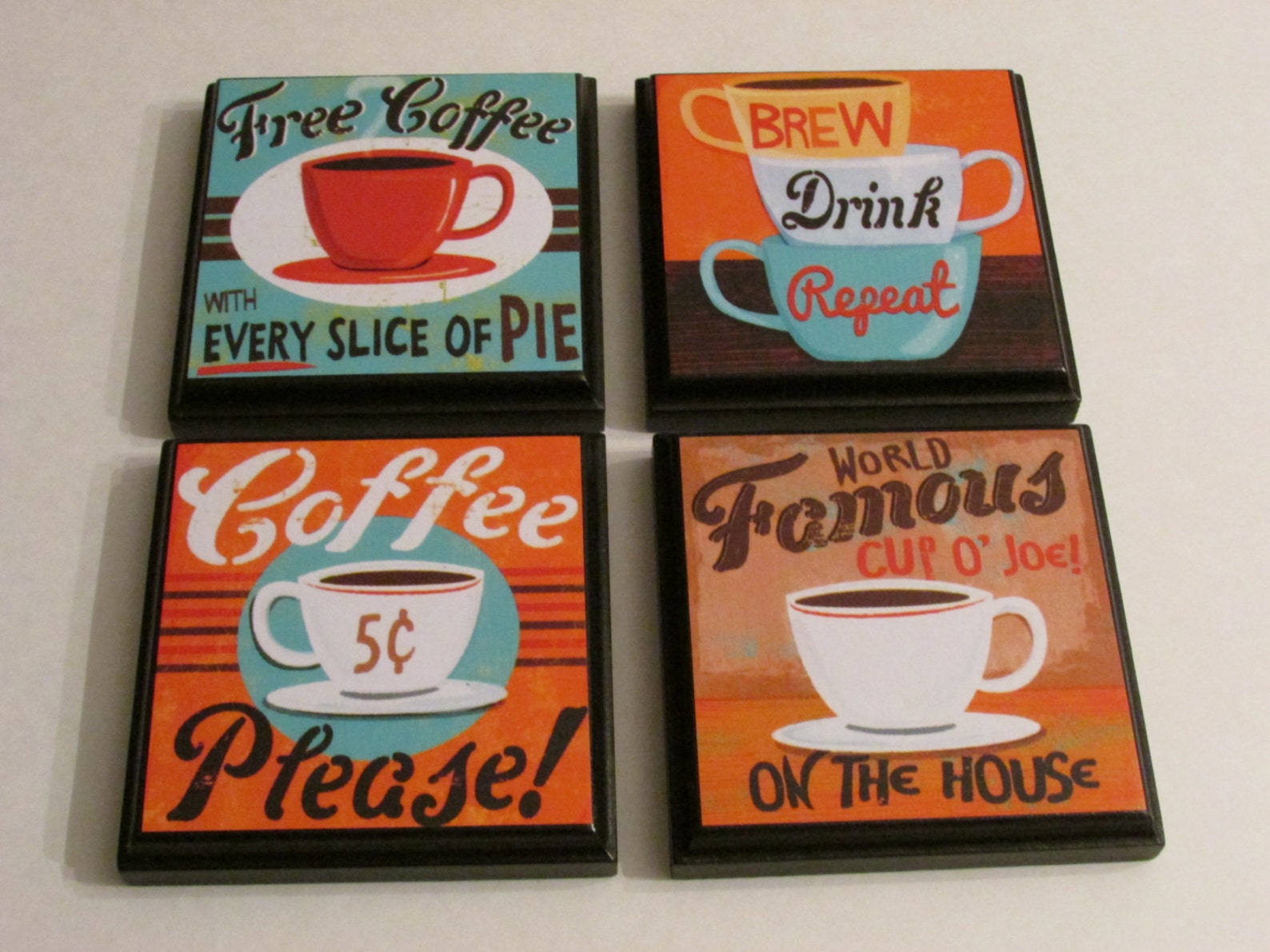 Retro Coffee Kitchen Room Wall Plaques - Set of 4 Retro Coffee Room ...