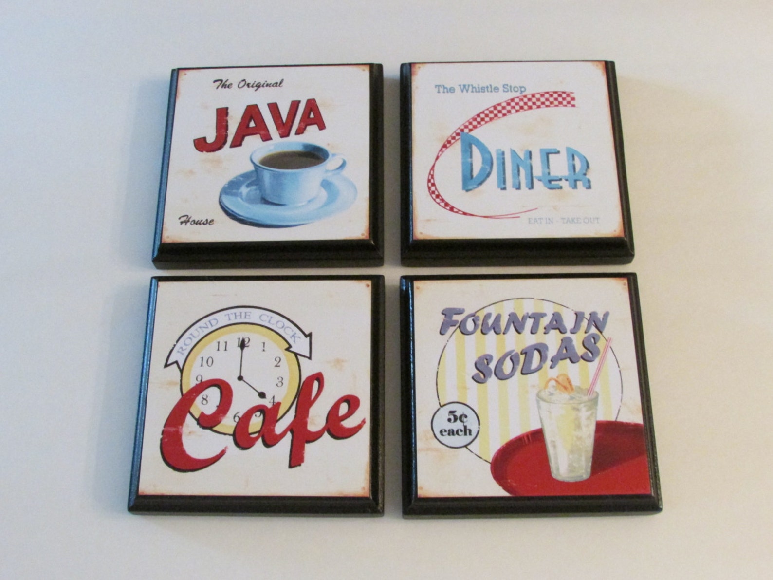 Retro Kitchen Diner Cafe Room Wall Decor Plaques - Set of 4 Retro ...