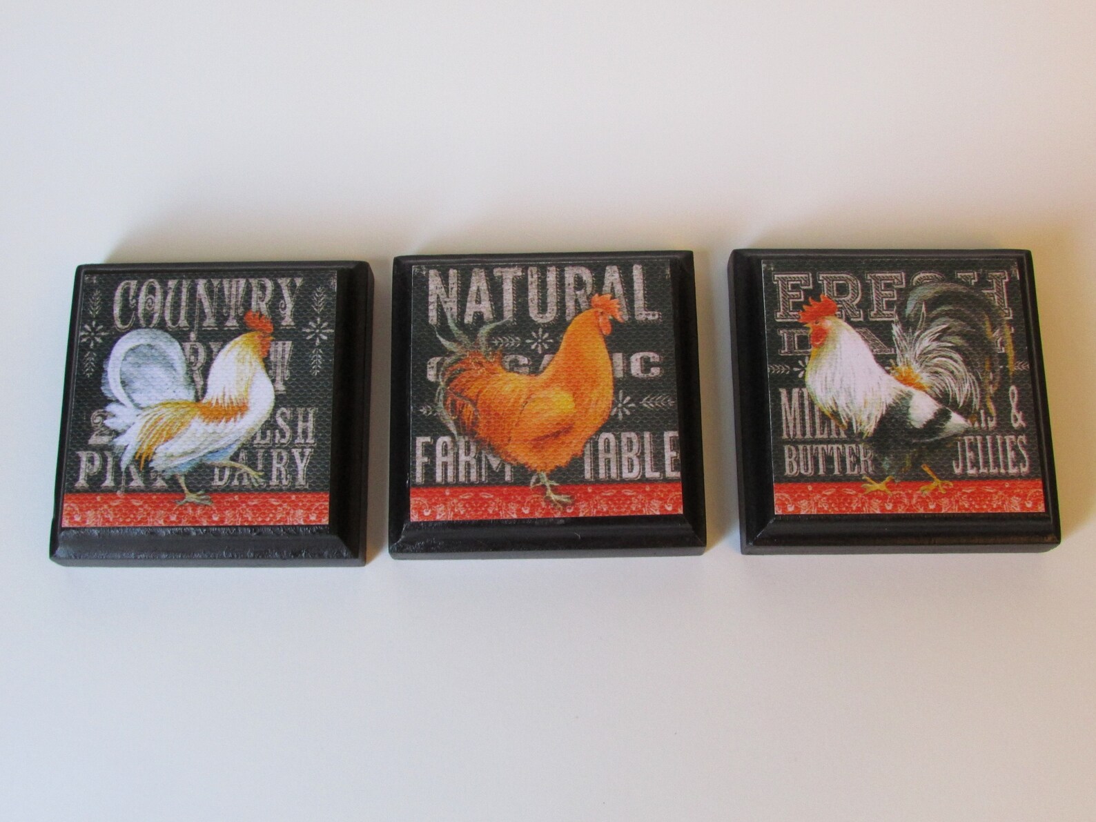 Country Roosters Fridge Magnets Set of 3 Chunky Magnet Set - Etsy