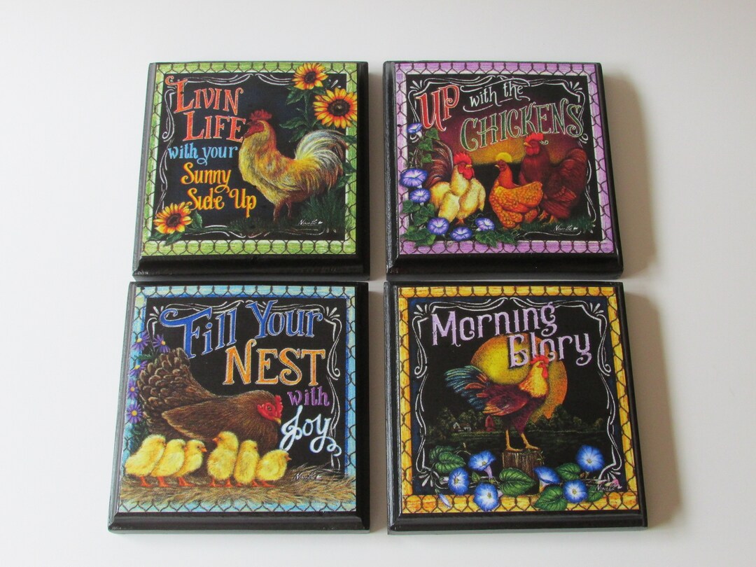 Kitchen Chicken / Rooster Room Wall Plaques - Set of 4 Chicken Kitchen ...