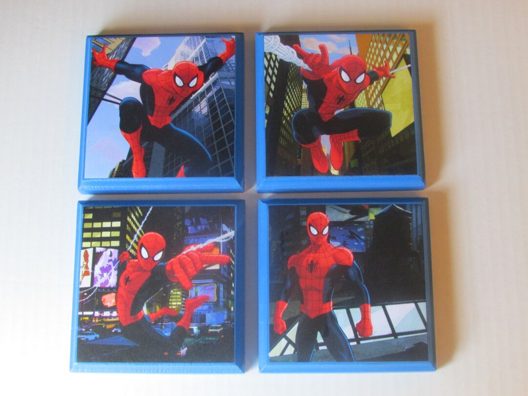 Spiderman Room Wall Plaques - Set of 4 Spiderman Boy's Room Decor ...