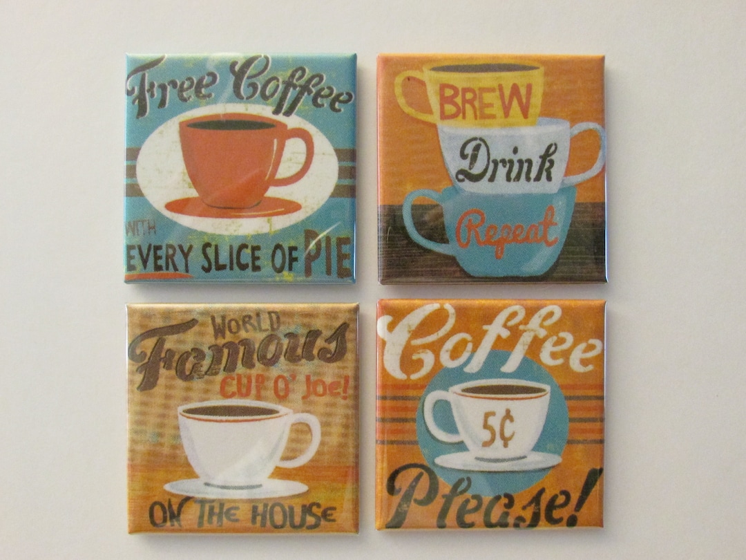 Retro Coffee Refrigerator Magnet Set #1 - Retro Coffee Fridge Magnet ...