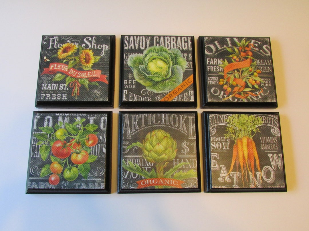 Vegetable Kitchen Room Wall Plaques - Set of 6 Veggies Room Decor - Set ...