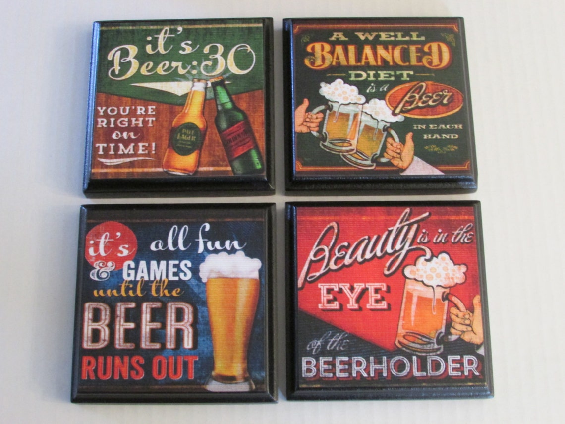Beer Man Cave Room Wall Plaques Set 1 Set of 4 Beer Bar - Etsy
