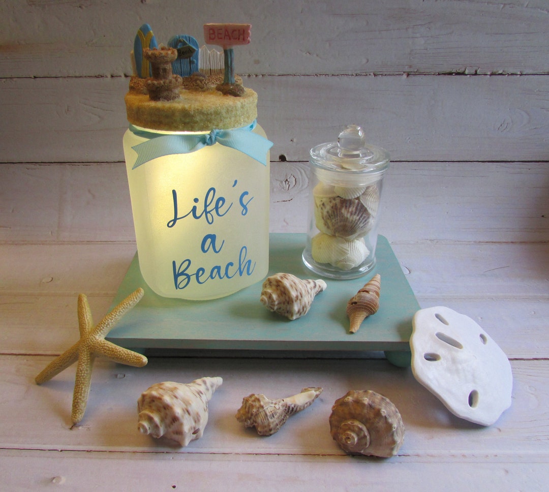 Beach Theme Jar Light Lamp - Tiered Tray Light - Beach Night Light ...