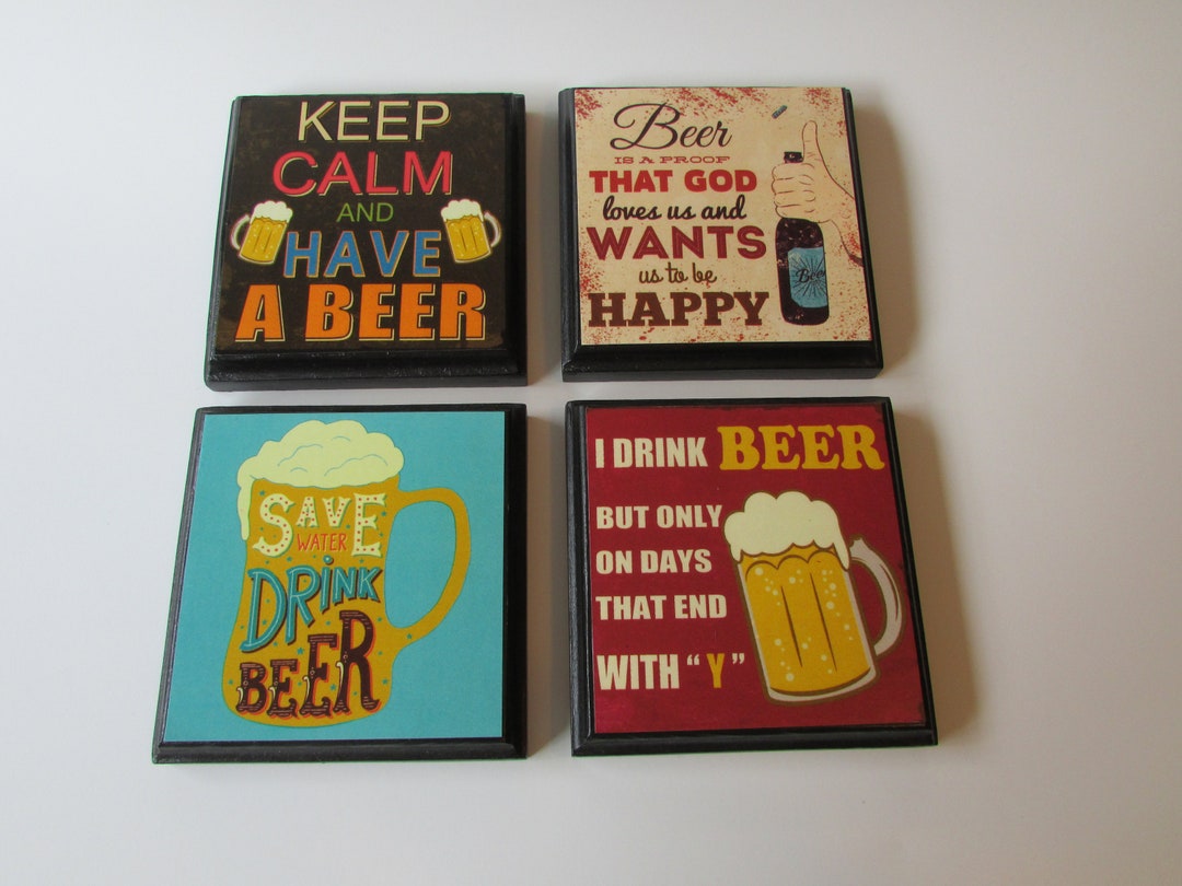 Beer Man Cave Room Wall Plaques - Set #2 - Set of 4 Beer Bar Room Decor ...