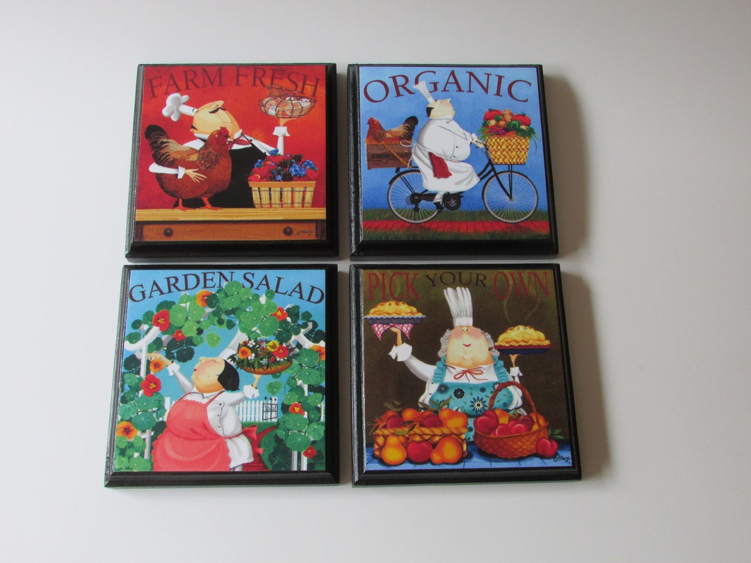 Whimsical Chef Kitchen Room Wall Plaques - Set of 4 Chef Kitchen Room ...
