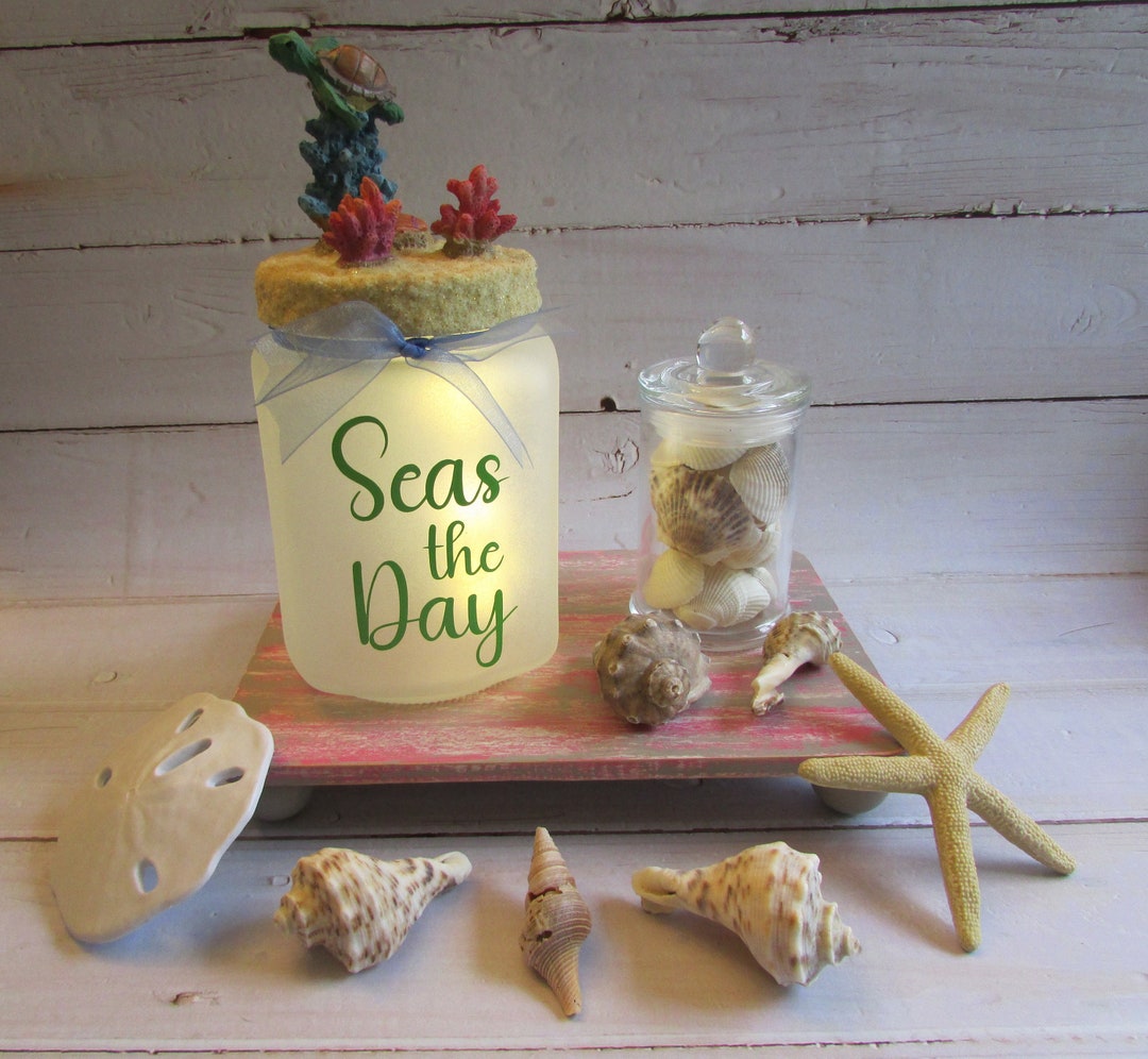 Sea Turtle Beach Theme Jar Light Lamp - Tiered Tray Light - Sea Turtle ...