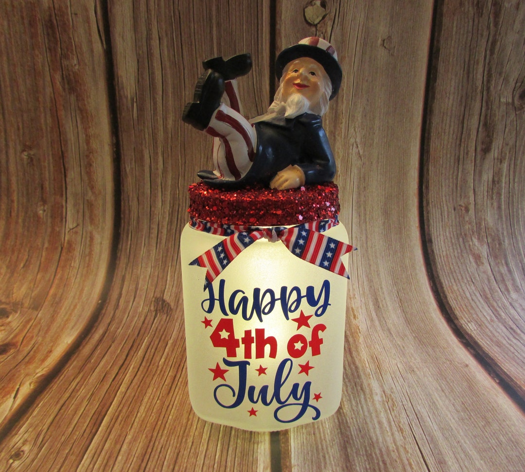 Fourth of July Uncle Sam Happy 4th of July Jar Light Tiered Tray Light ...