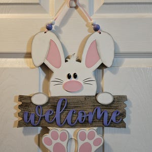 Bunny Welcome Plank Door Hanger - Spring Easter Wall Decor - Welcome ...