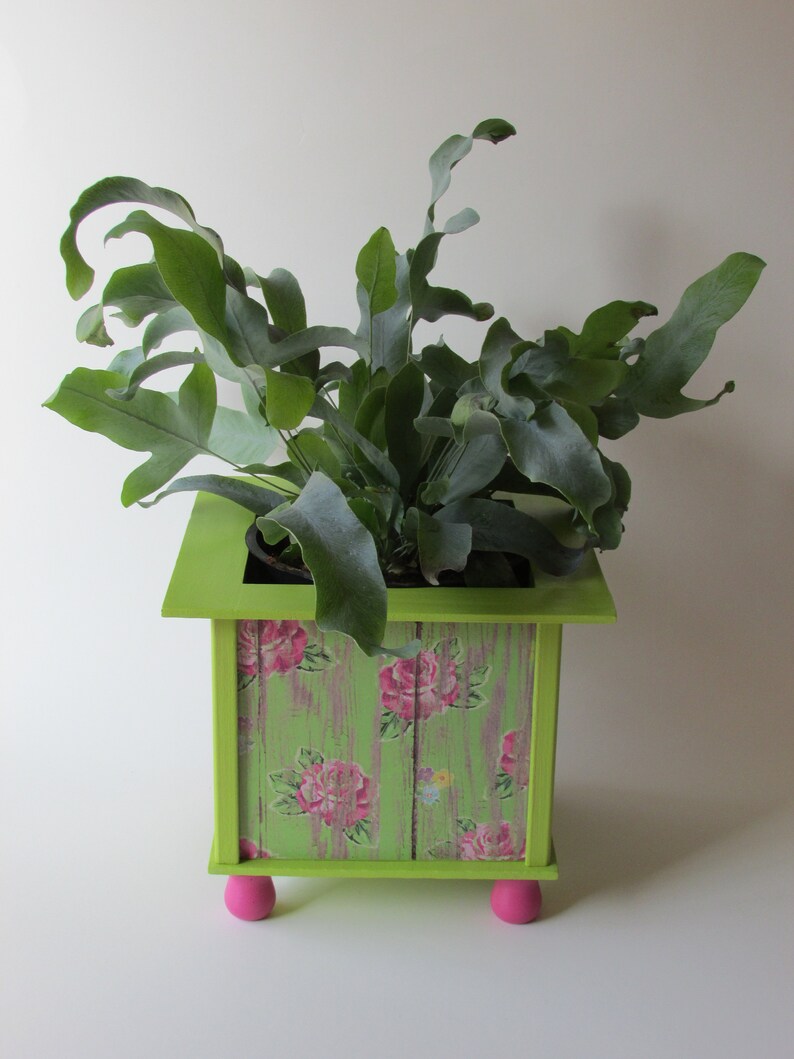 Rustic Pink Lime Green Planter Box Paint Stick Planter Box - Etsy