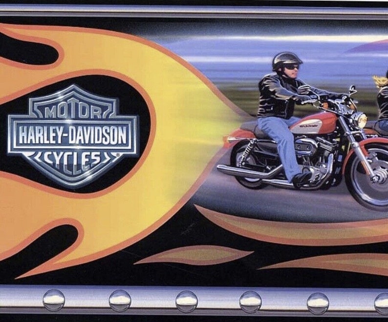 Harley Davidson Biker Orange Flames Wallpaper Border 2 Rolls Vintage ...