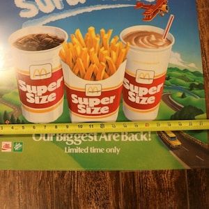 Vintage 1988 Mcdonald's Super Size Fries, Drink, Shake Advertising ...