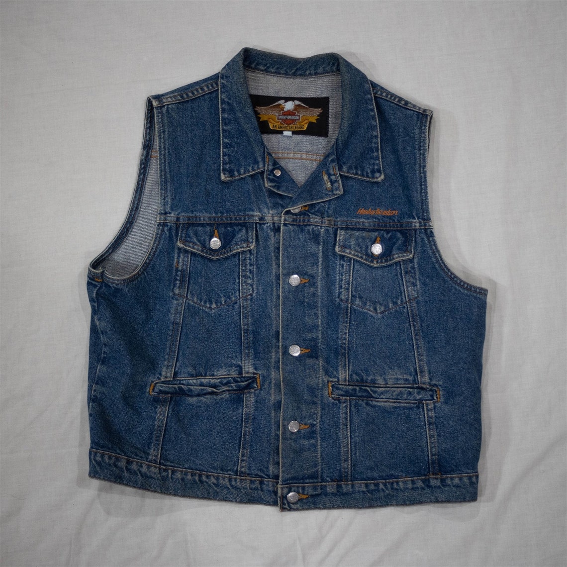 Harley Davidson Owners Group Denim Vest Vintage Men's Large Made in USA ...