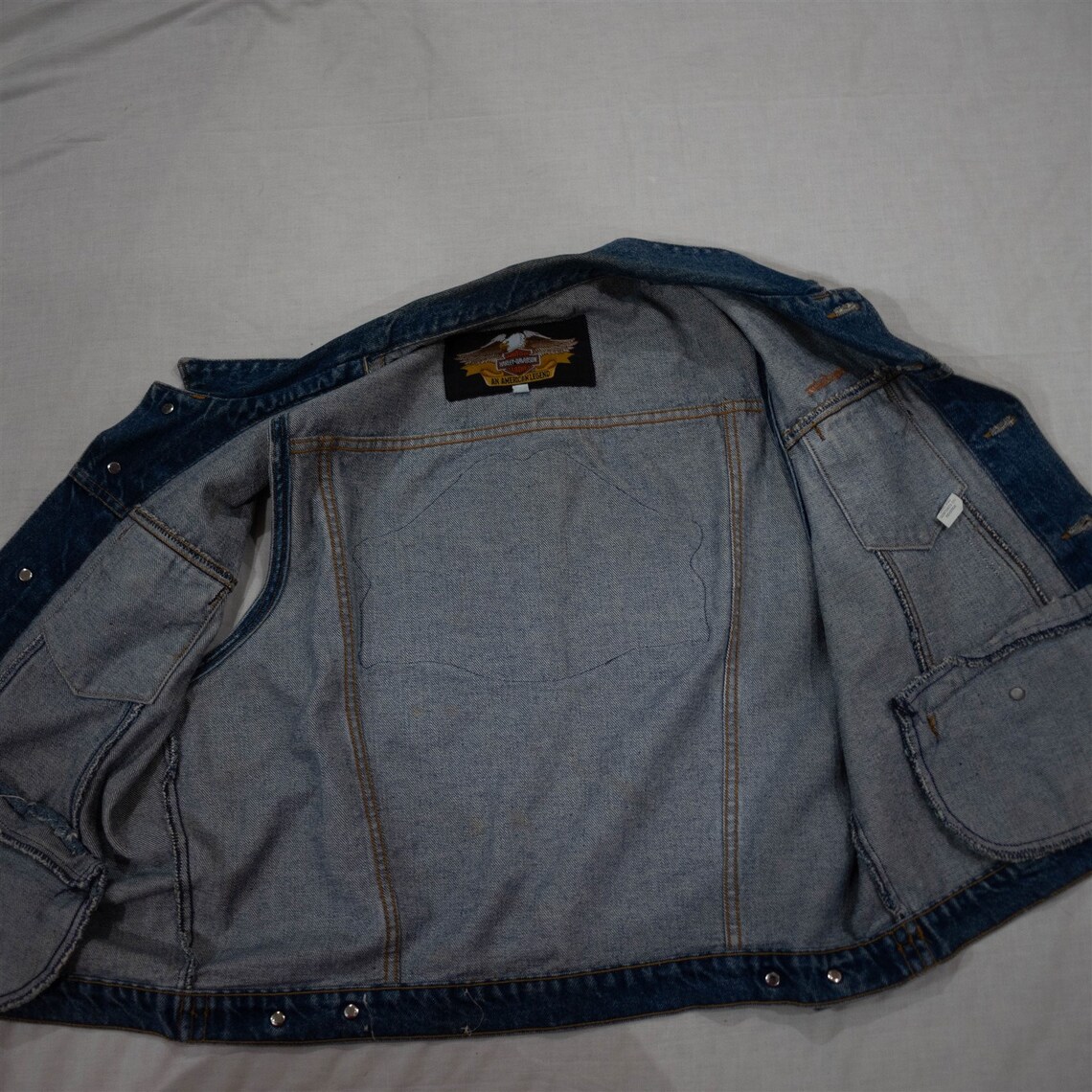 Harley Davidson Owners Group Denim Vest Vintage Men's Large Made in USA ...