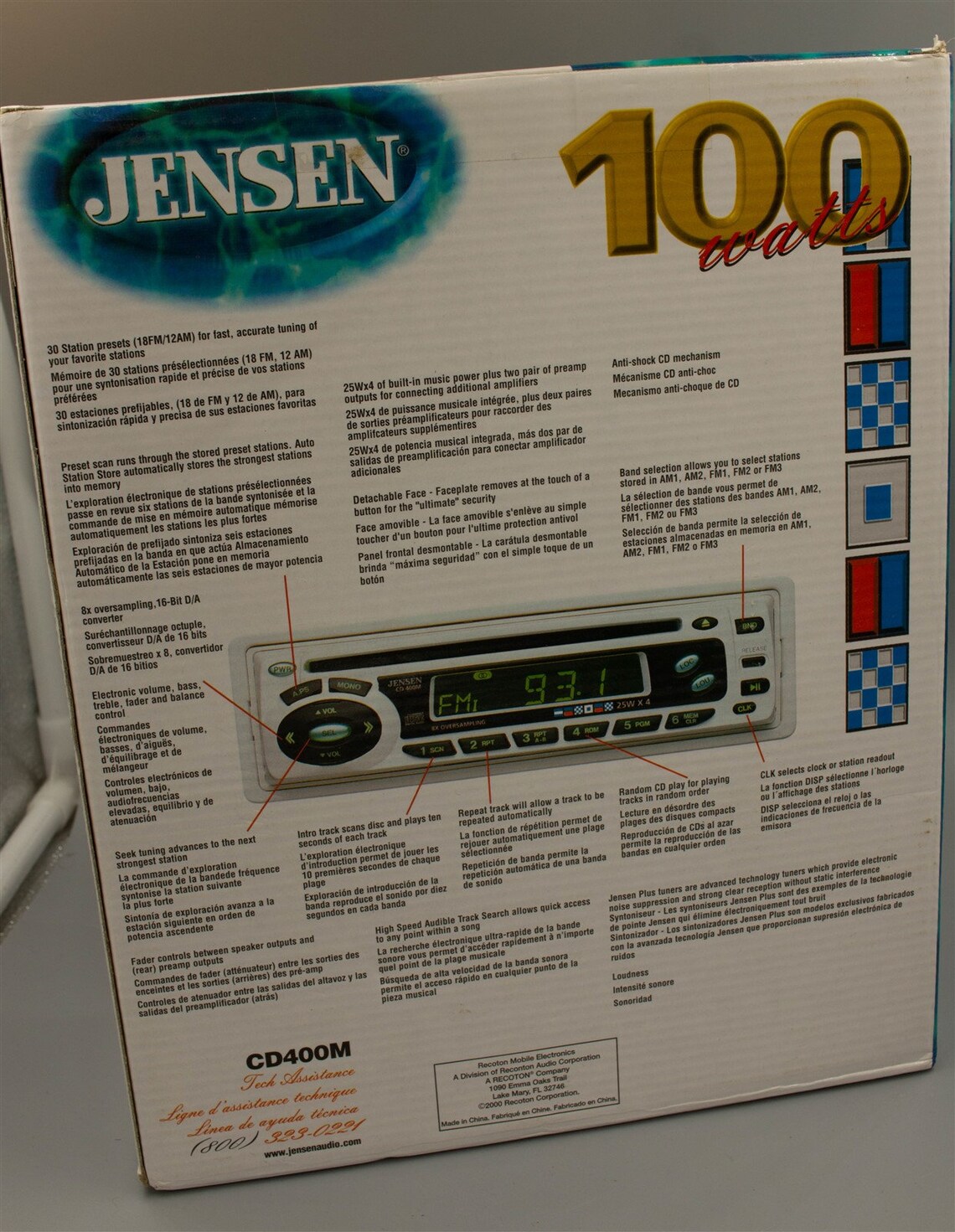 Vintage 2000 Jensen Car CD Player Radio Head Unit Receiver 100w (25w X ...