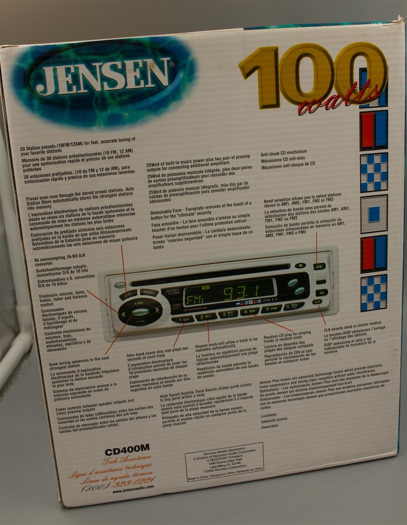 Vintage 2000 Jensen Car CD Player Radio Head Unit Receiver 100w (25w X ...