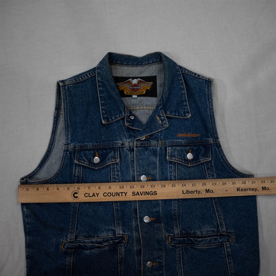 Harley Davidson Owners Group Denim Vest Vintage Men's Large Made in USA ...