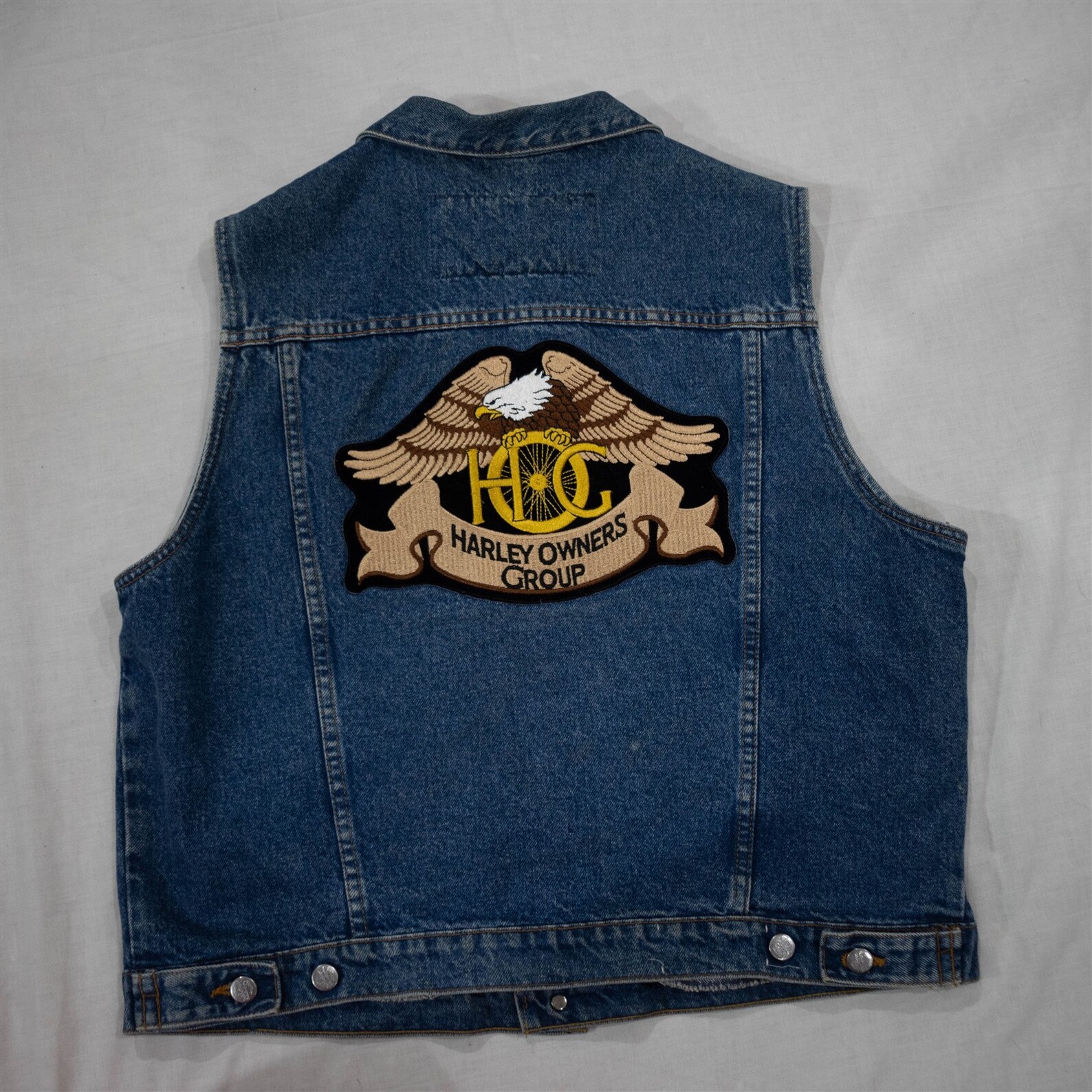 Harley Davidson Owners Group Denim Vest Vintage Men's Large Made in USA ...