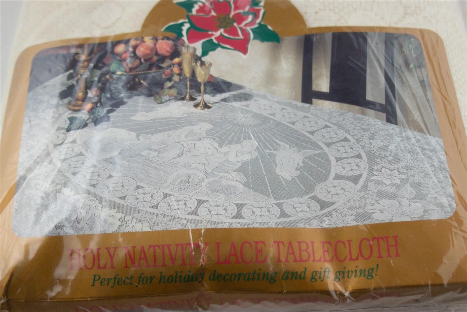 Vintage Christmas Nativity Scene Beige Lace Tablecloth 60x86" Oblong ...