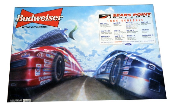 1994 Sears Point Raceway Schedule Budweiser Poster NASCAR | Etsy