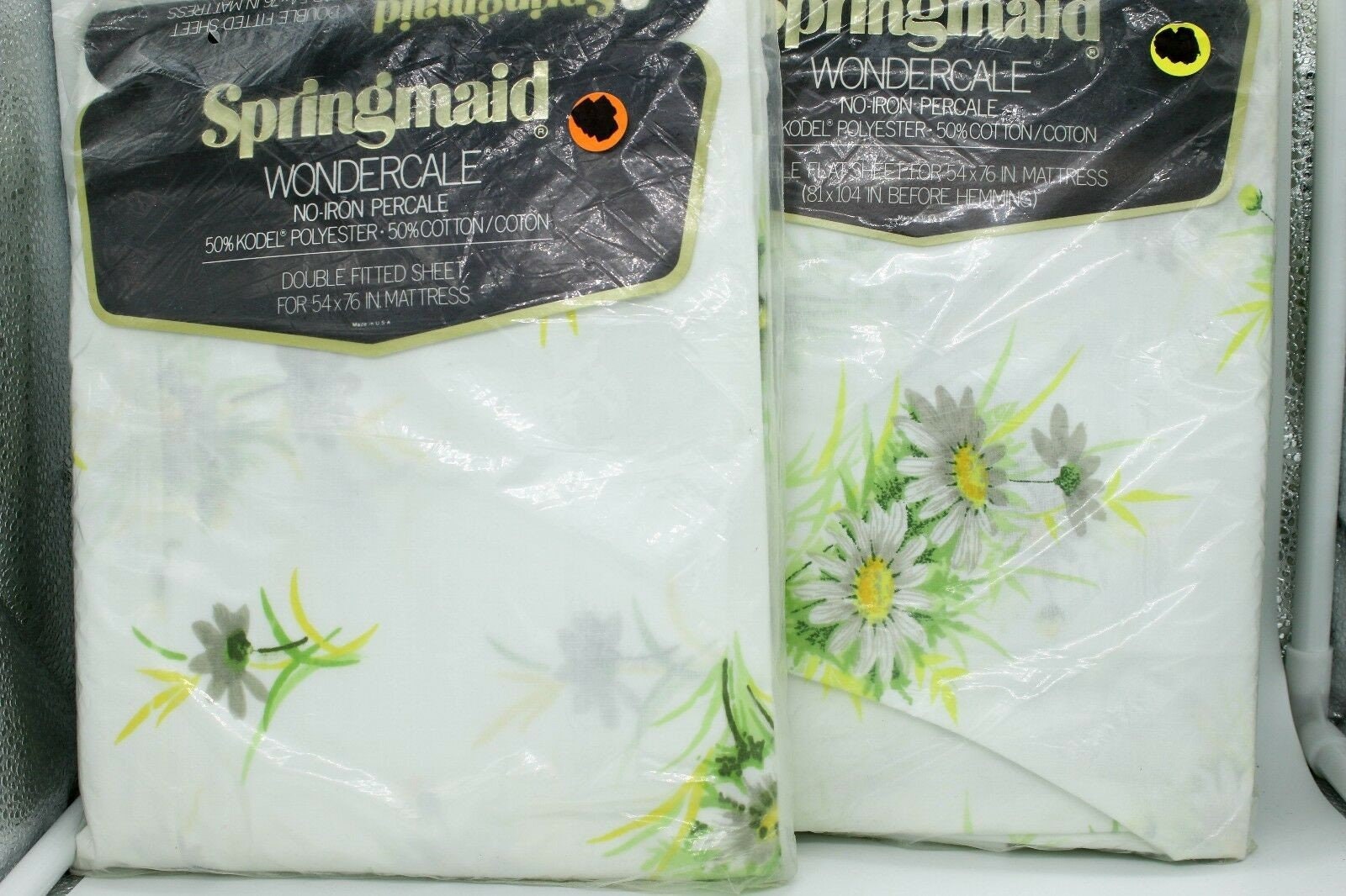 Vintage Springmaid Wondercale White W Flowers Double Sheet Set -flat ...