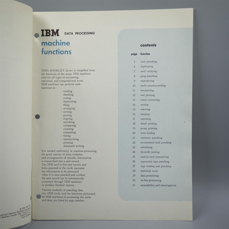 Vintage 1957 IBM Punch Card Machine Functions Booklet for Data ...