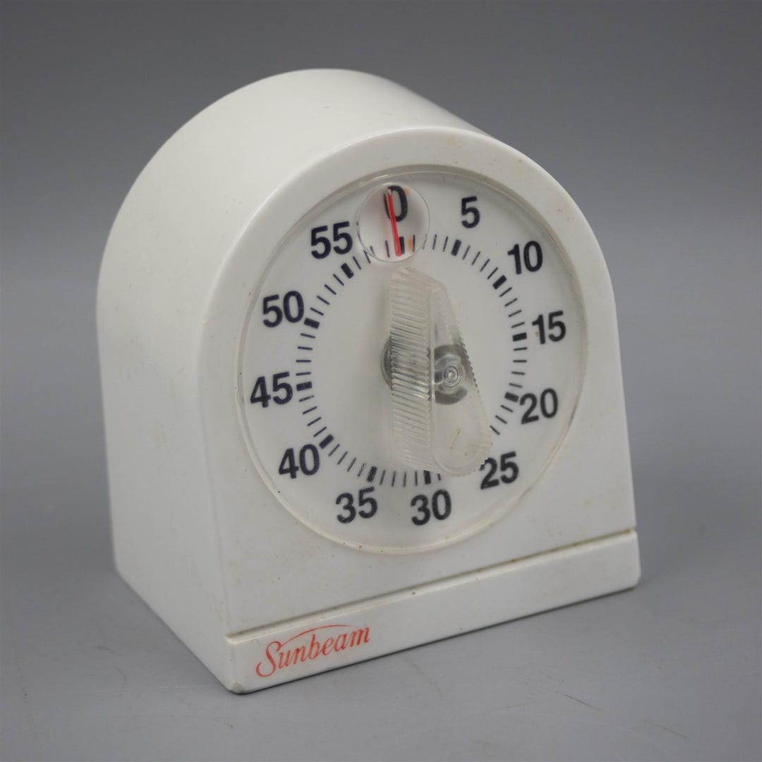 Vintage Sunbeam Mechanical Kitchen Timer Plastic White Analog Made in ...