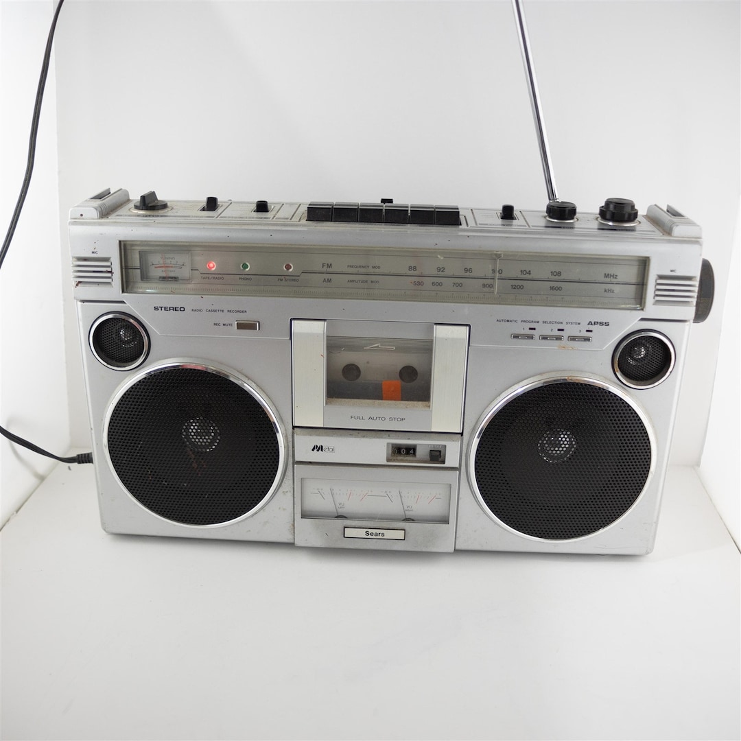 Vintage 1980s Large Heavy Silver Boombox Sears W VU Meters for Parts ...