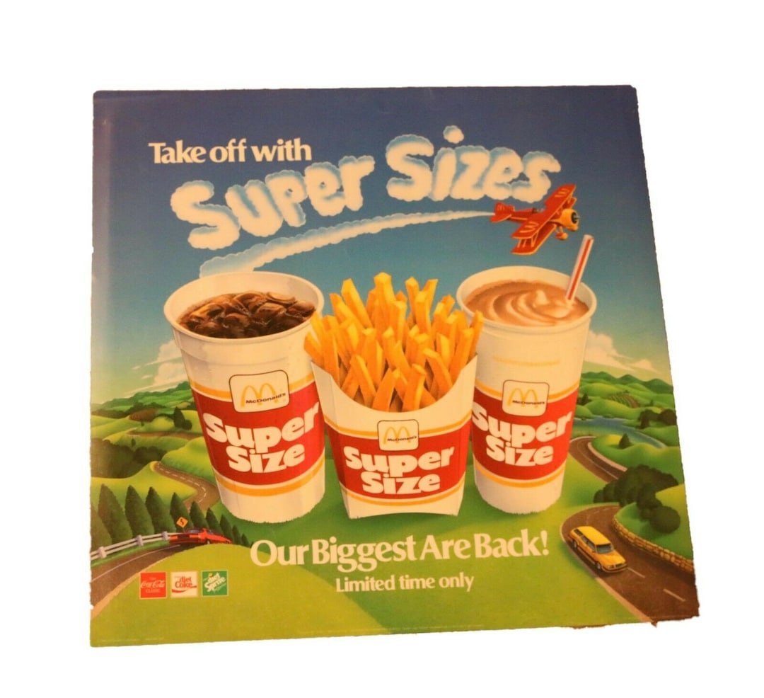 Vintage 1988 Mcdonald's Super Size Fries, Drink, Shake Advertising ...