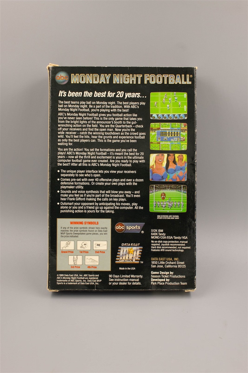 ABC Monday Night Football data East 1989 IBM Tandy PC Big - Etsy
