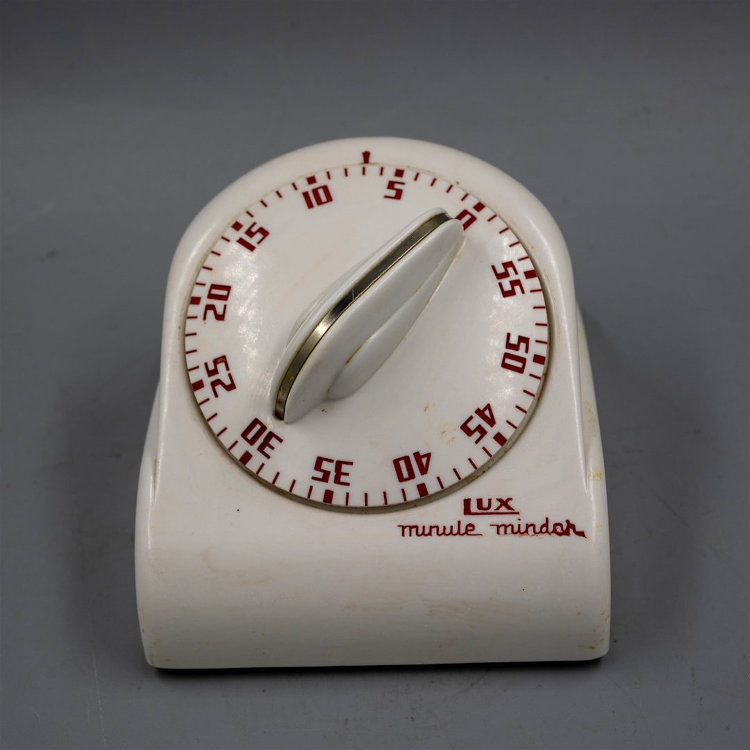 Vintage Lux Minute Minder XL Analog Kitchen Timer White W Red Numerals ...