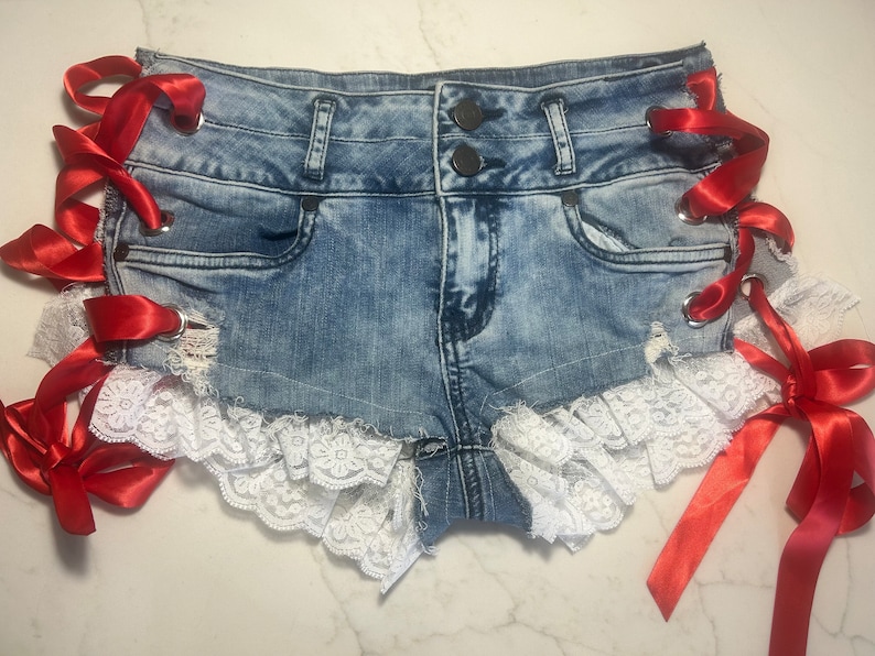 Revamped Adjustable Jean Short Shorts - Red White and Blue Size 6-8 - Etsy