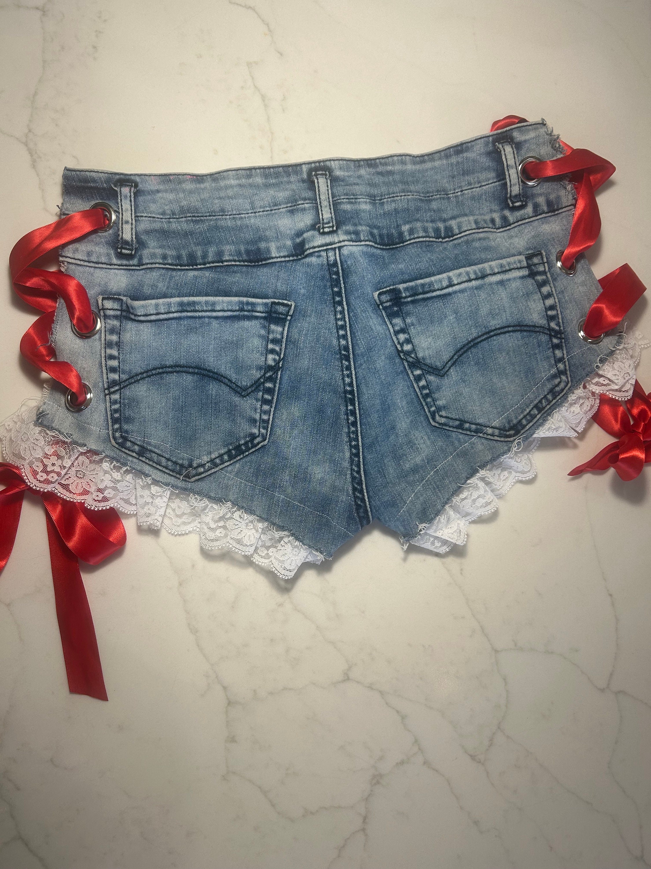 Revamped Adjustable Jean Short Shorts - Red White and Blue Size 6-8 - Etsy