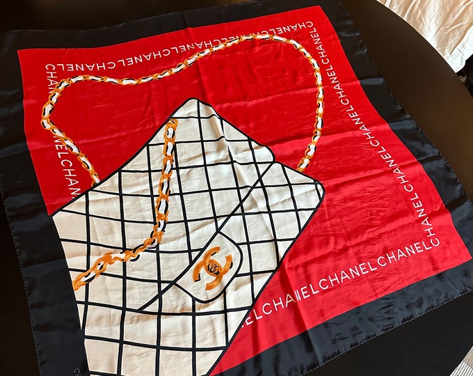 Vintage Chanel Paris Red and White Purse Design Silk Scarf Handkerchief ...
