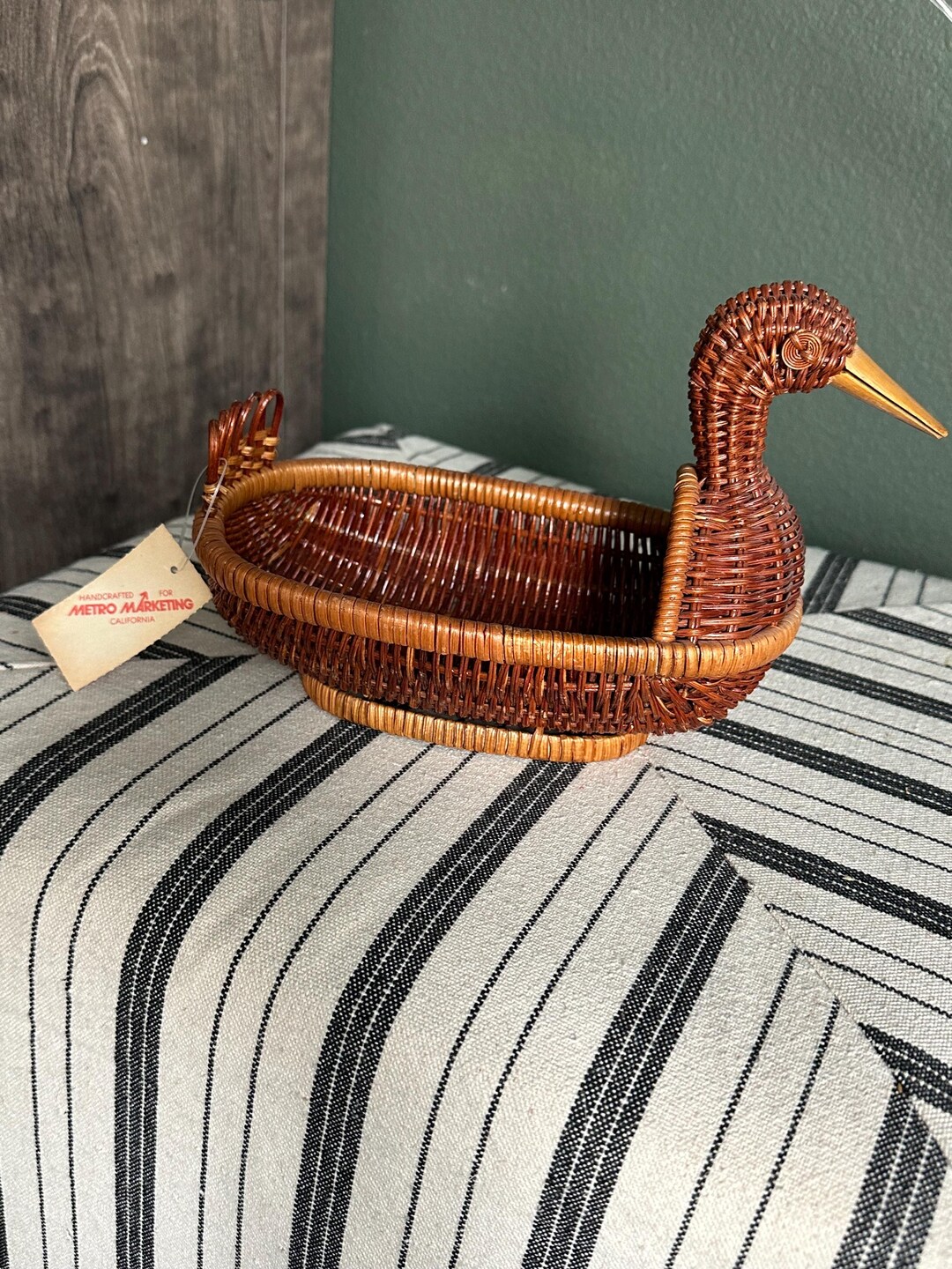 Vintage Woven Rattan Duck Bird Planter Basket Trinket Decor - Etsy
