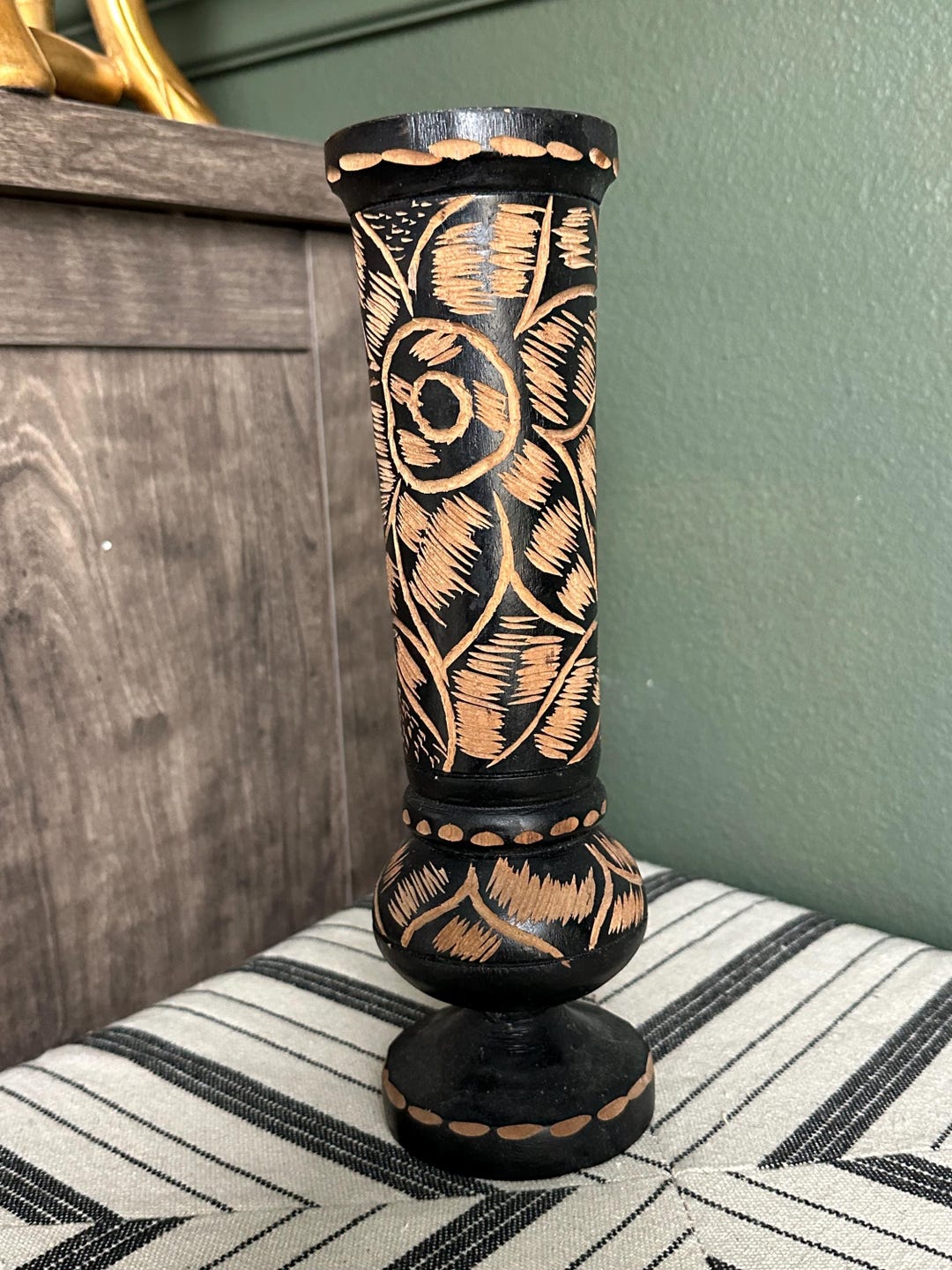 Vintage Carved Wooden Vase - Etsy