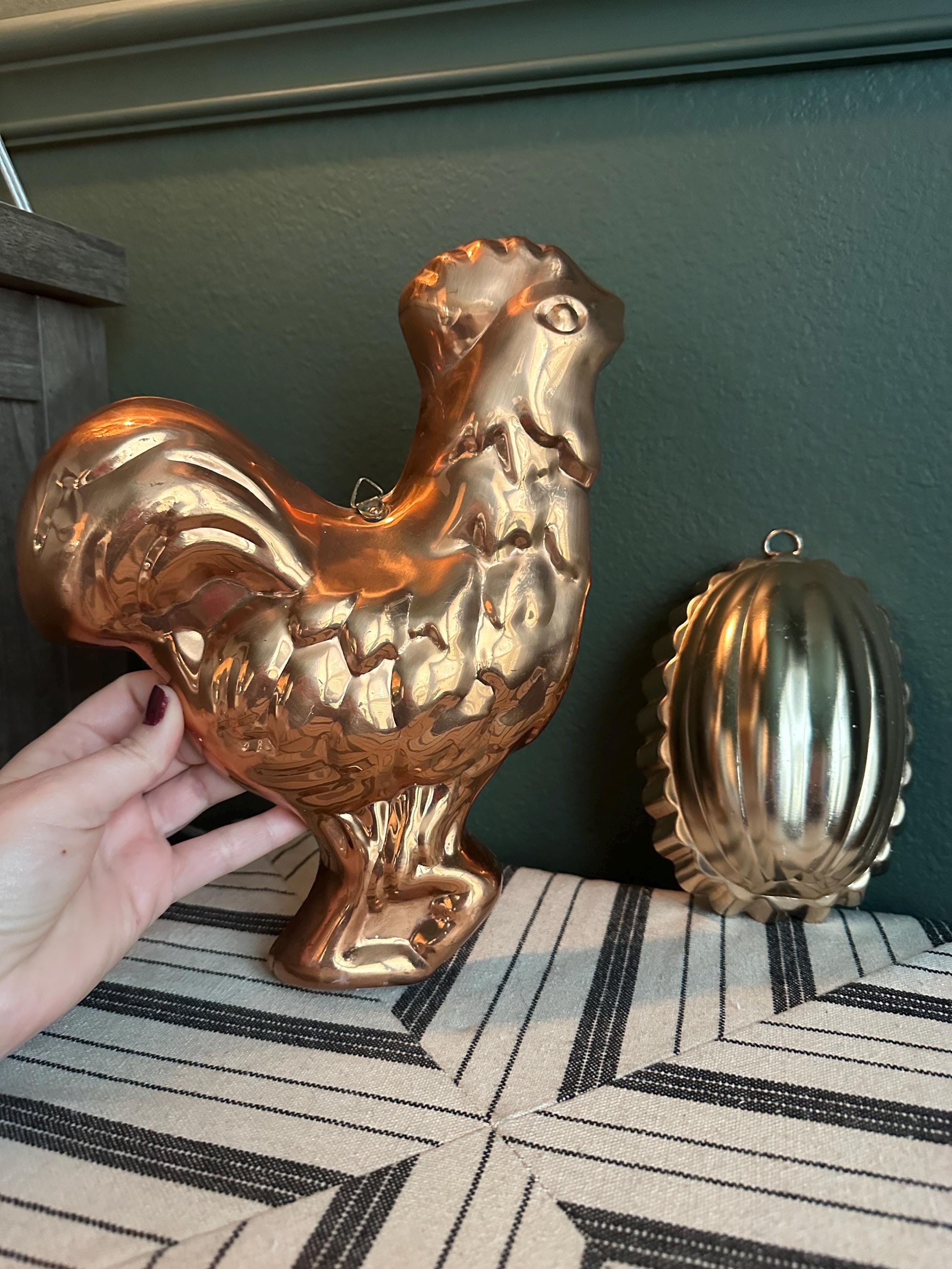 Set of 2 Large Vintage Copper Rooster and Scalloped Jello Baking Molds ...