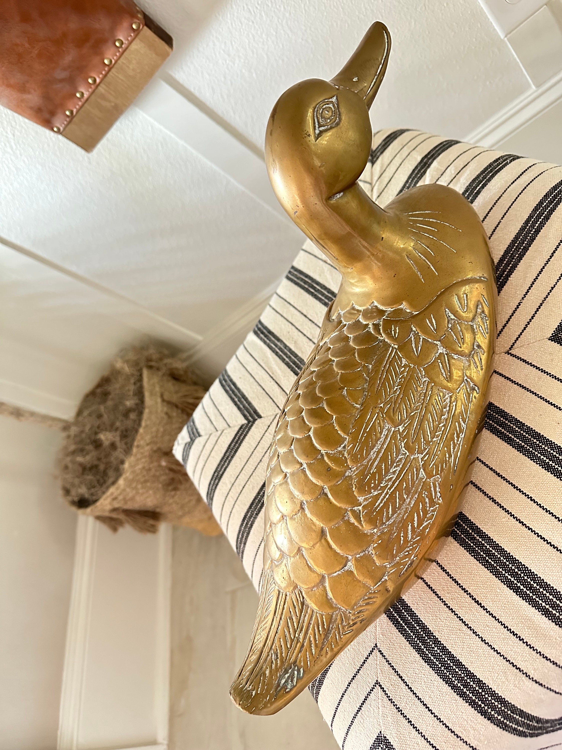 Large Vintage Brass Duck Statue 17 - Etsy