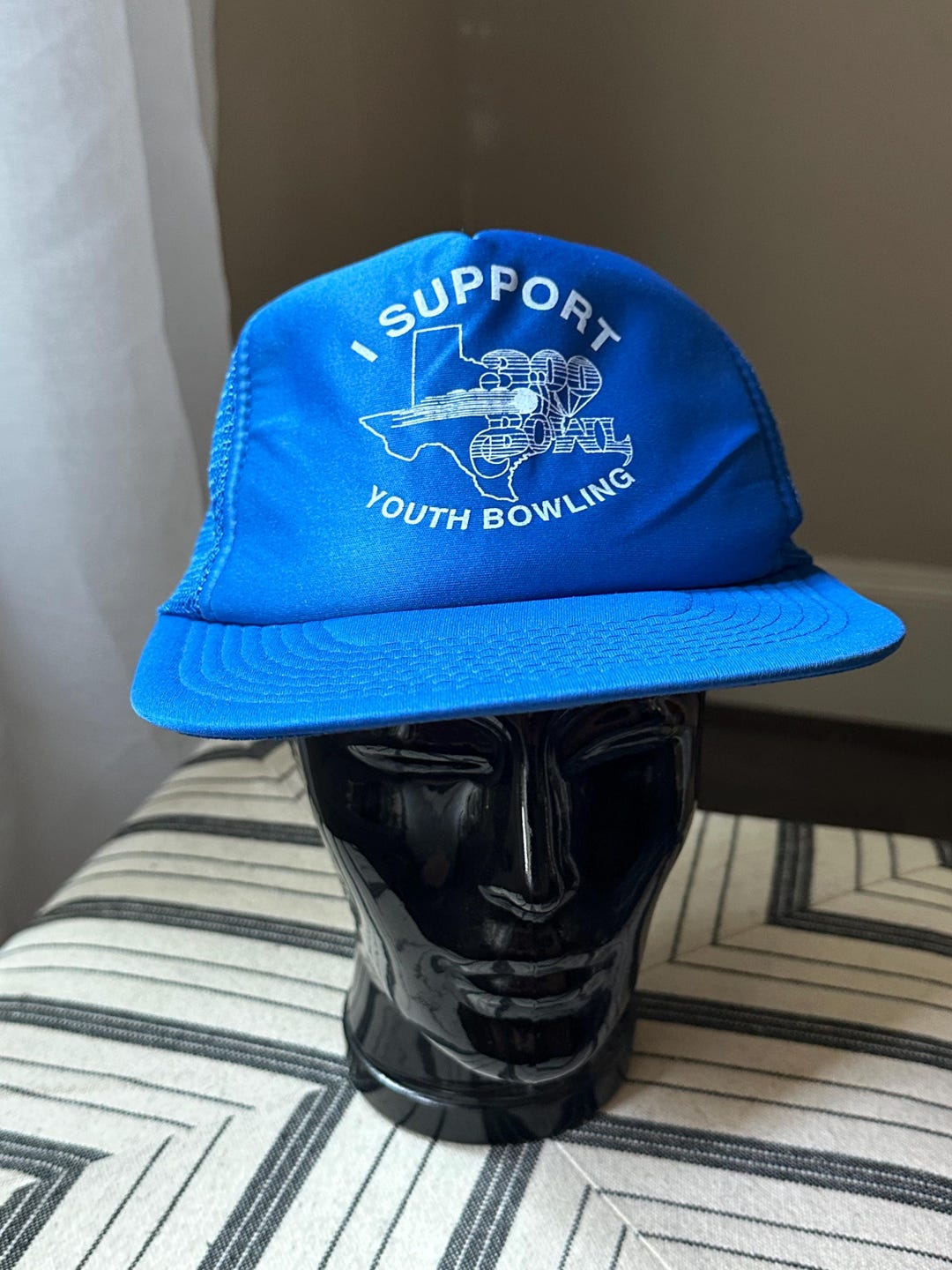 Vintage Blue Bowling Trucker Flat Bill Hat - Etsy