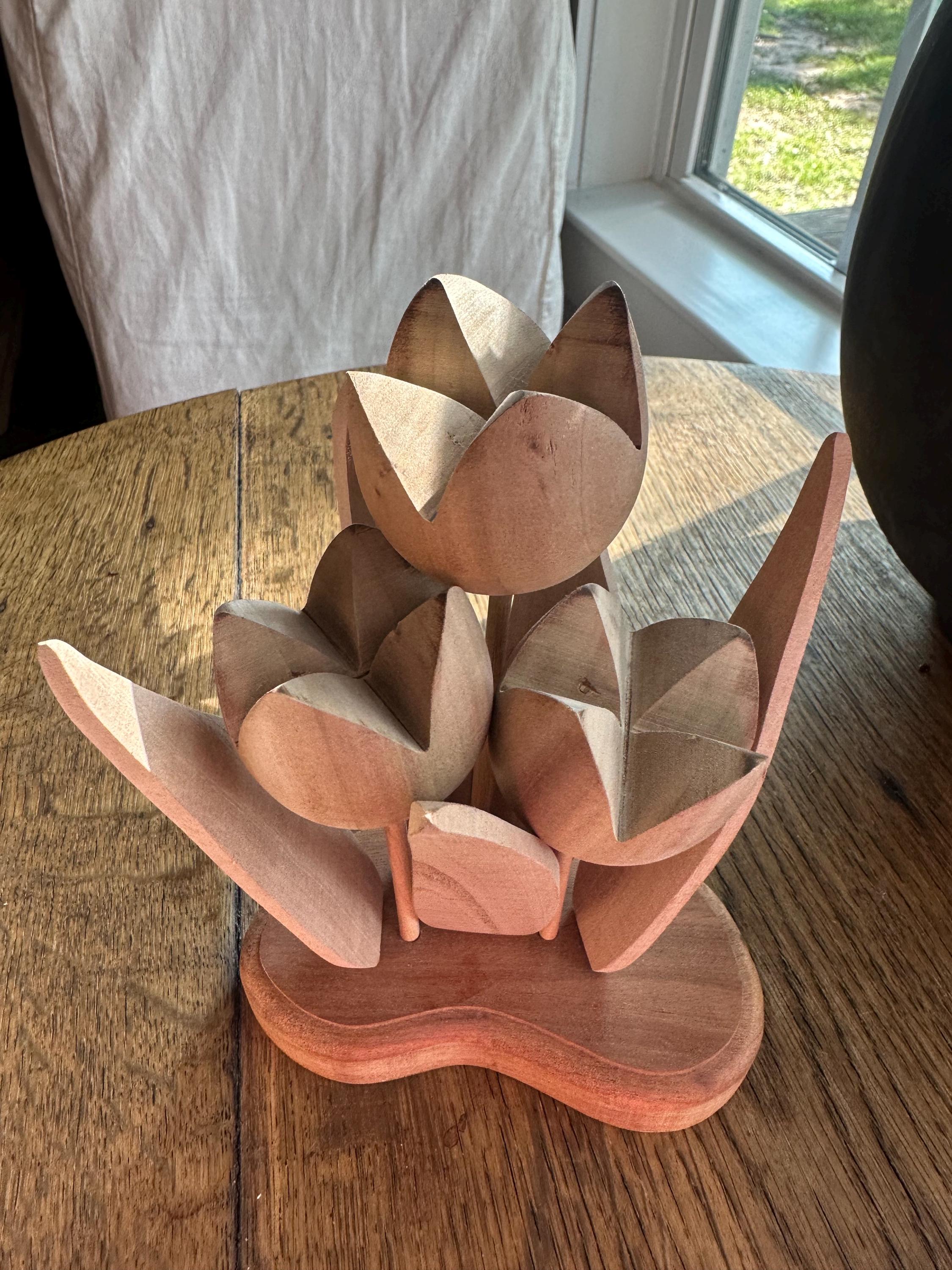 Vintage MCM Scandinavian Hand Carved Wooden Flowers Tulips on Stand - Etsy
