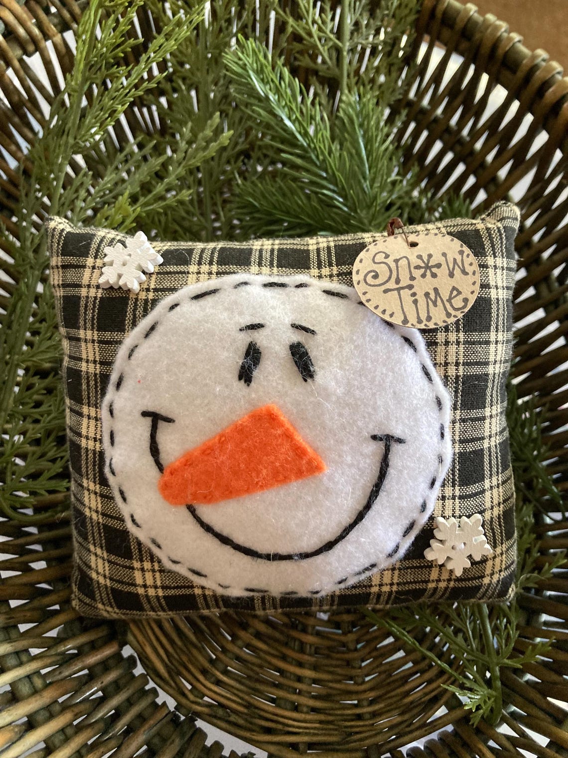 Primitive “SNOW TIME” Snowman Pillow Tuck, Bowl Filler, Ornie ...