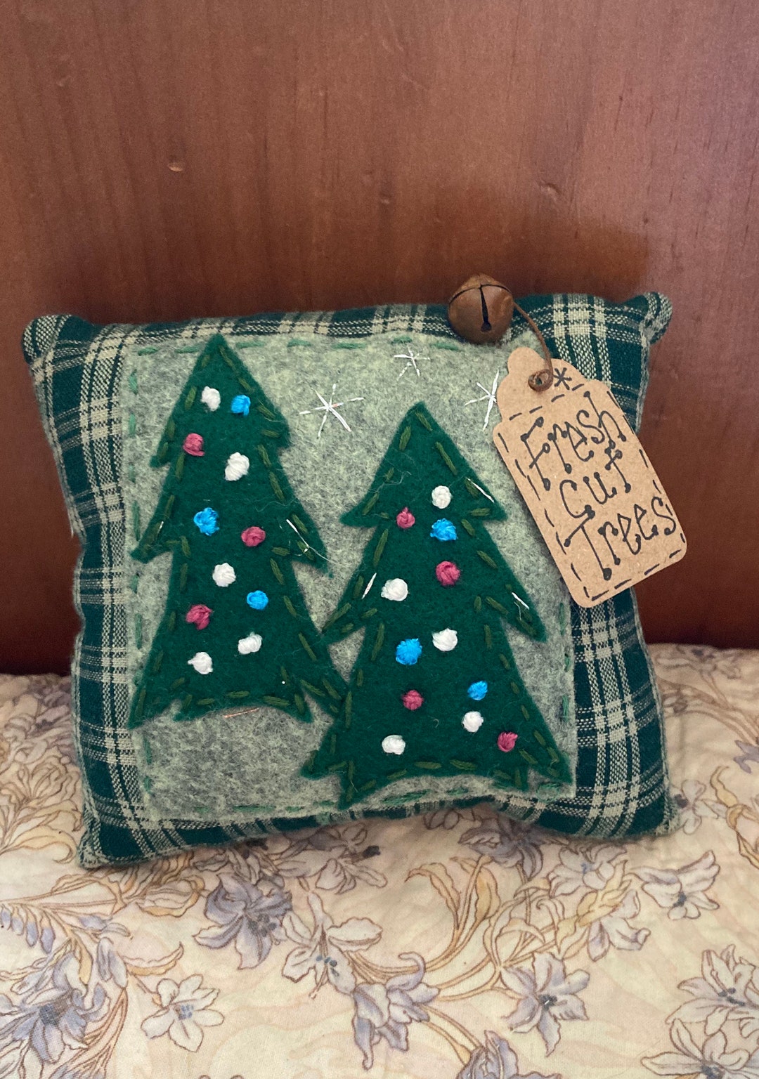 Primitive “fresh Cut Trees” Hand Stitched Christmas Tree Ornie, Pillow ...