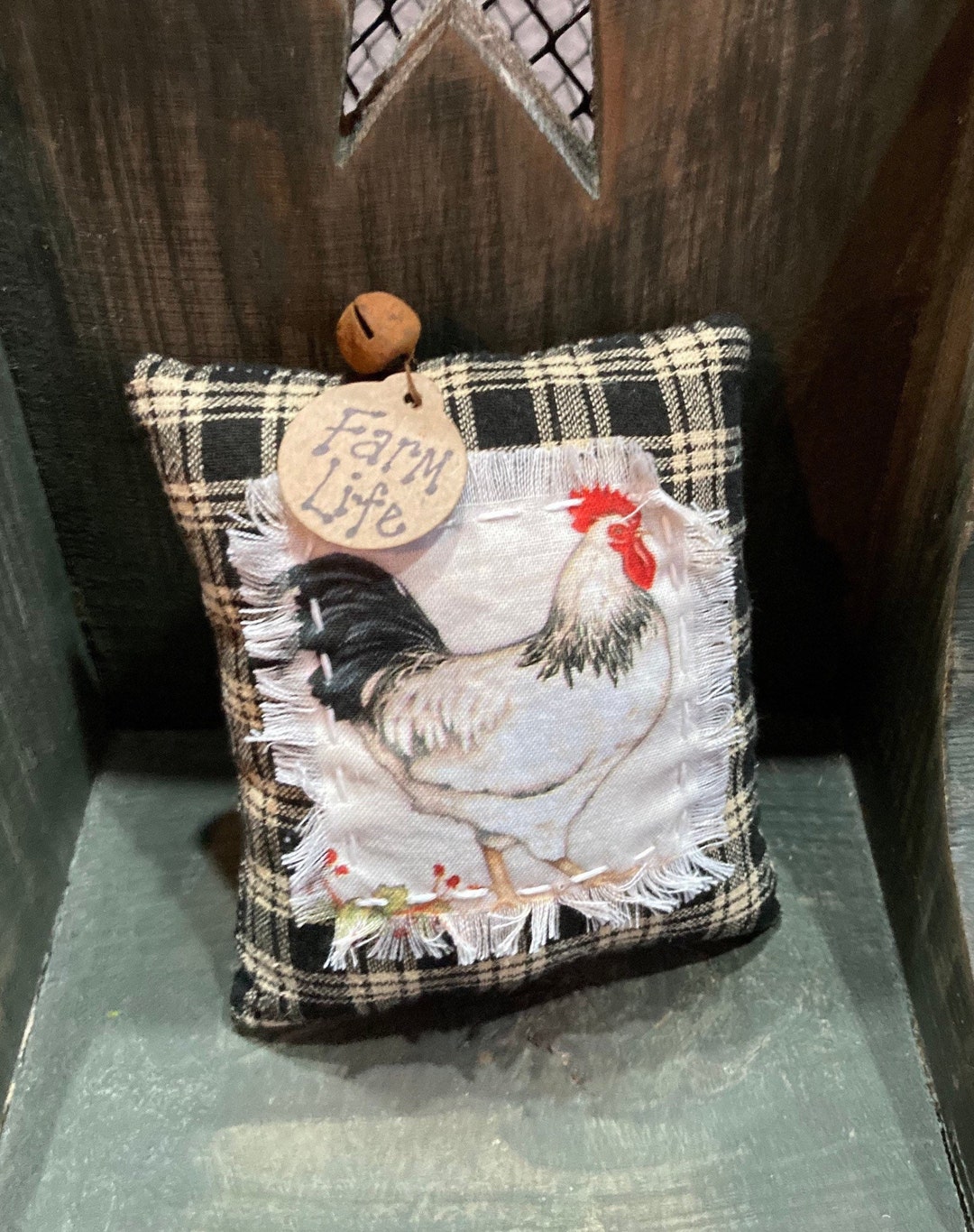 Primitive Country “FARM LIFE” Kitchen Ornie, Chicken Hen Bowl Filler ...