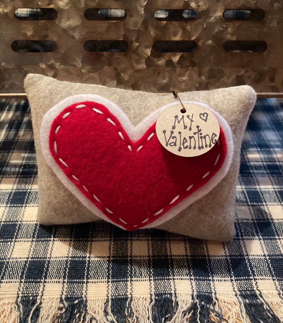 Primitive Valentines Day Hand Stitched Ornies, Heart Bowl Fillers ...