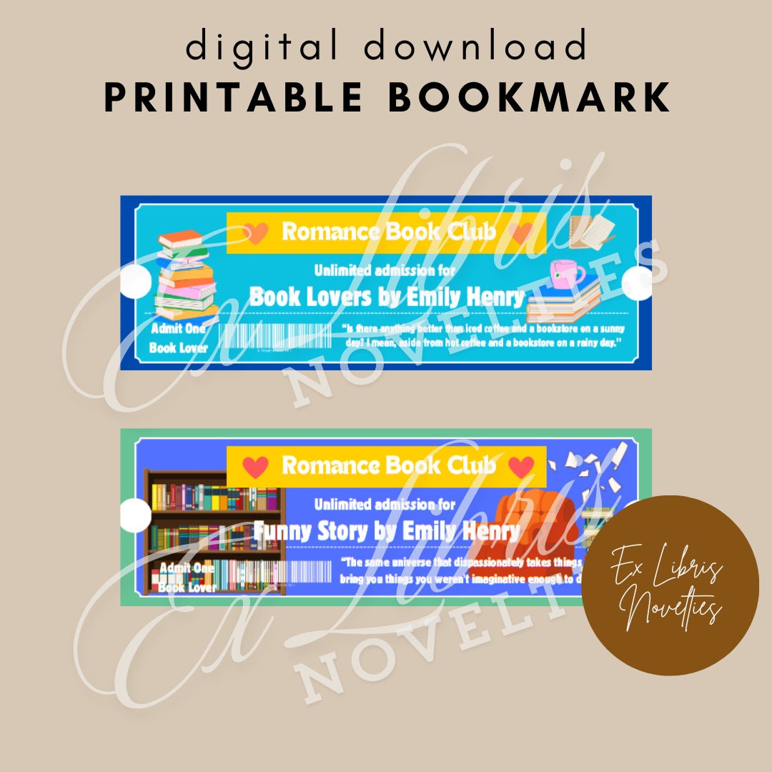Romance Book Club Bookmarks, Admit One Ticket Bookmarks, Emily Henry ...